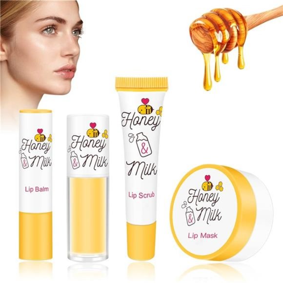 Skincare | 4 Piece Honey Milk Lip Mask Lip Balm Lip Scrub Lip Oil Lip ...
